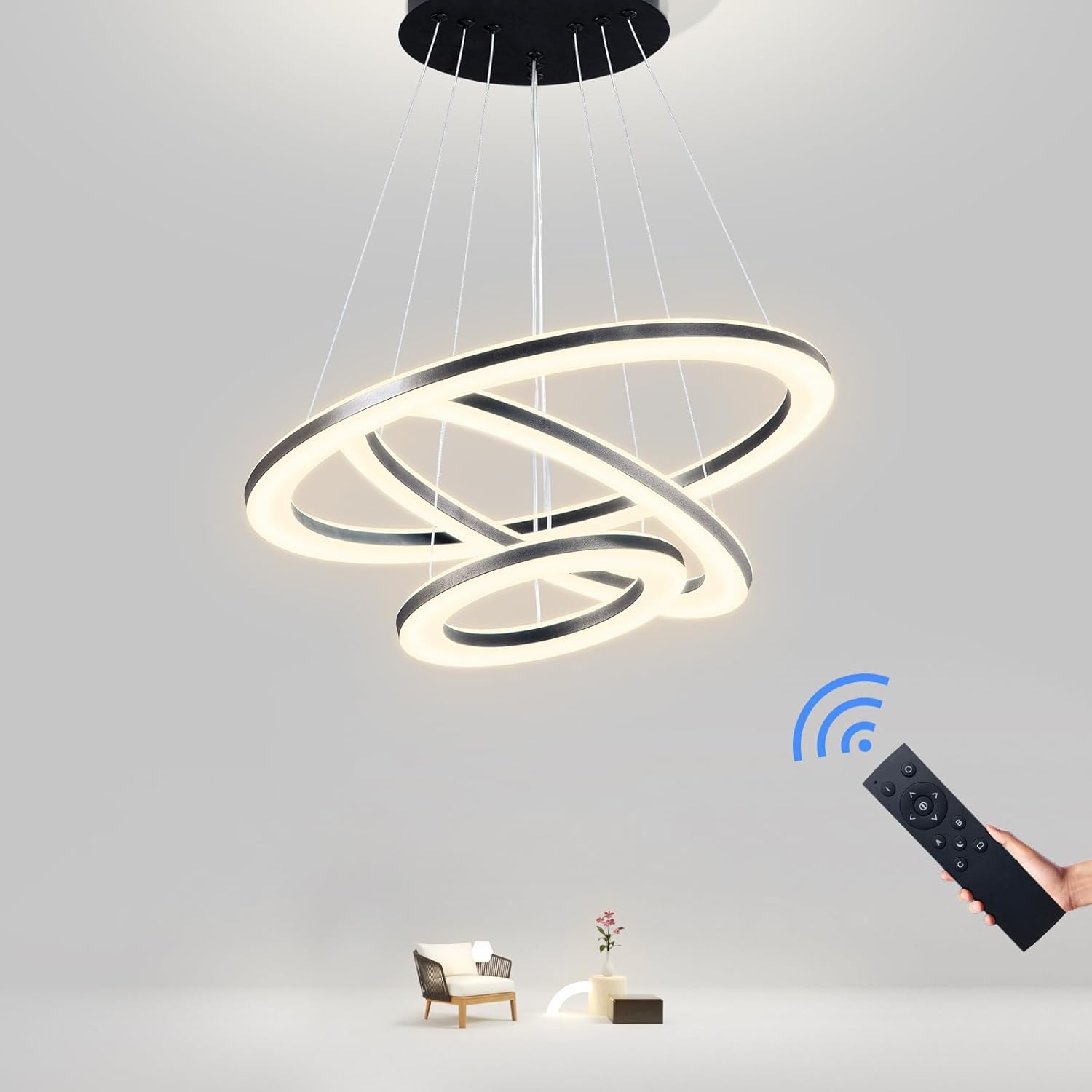 O’NEELDY Lámpara de araña LED moderna, 56 W regulable de 3 anillos con ...