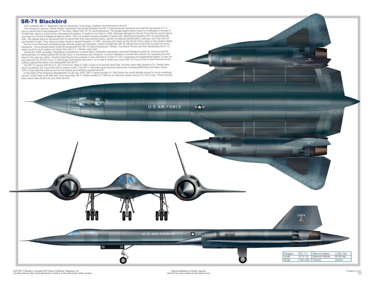 SR-71 Blackbird Airplane Blueprint Drawing Plans Schematics Pd By ...