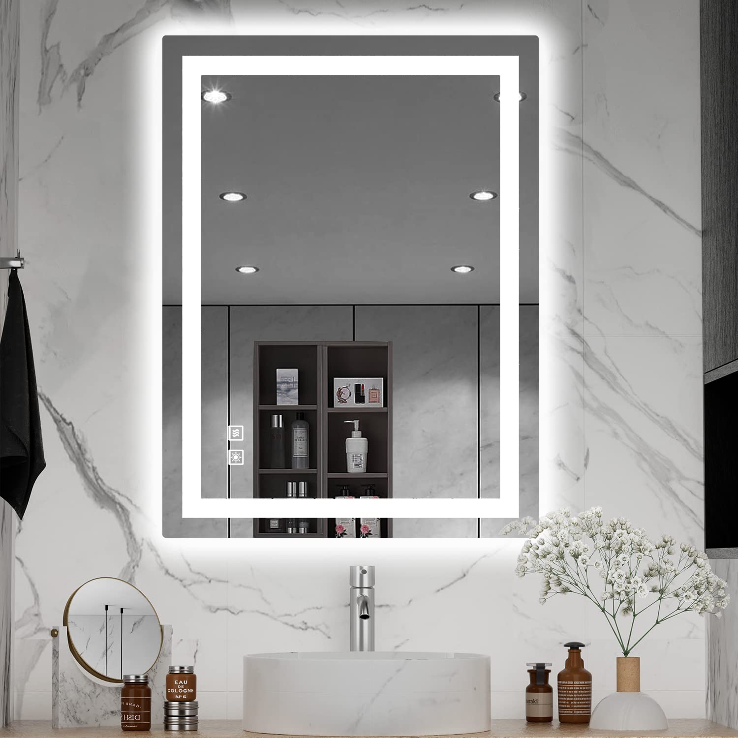 SHUAFA LED Mirror for Bathroom, 24x32 Inch Backlit + Front Lighted ...