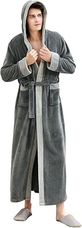 Hellomamma Mens Long Robes with Hood Full Length Hooded Bathrobe Fleece ...