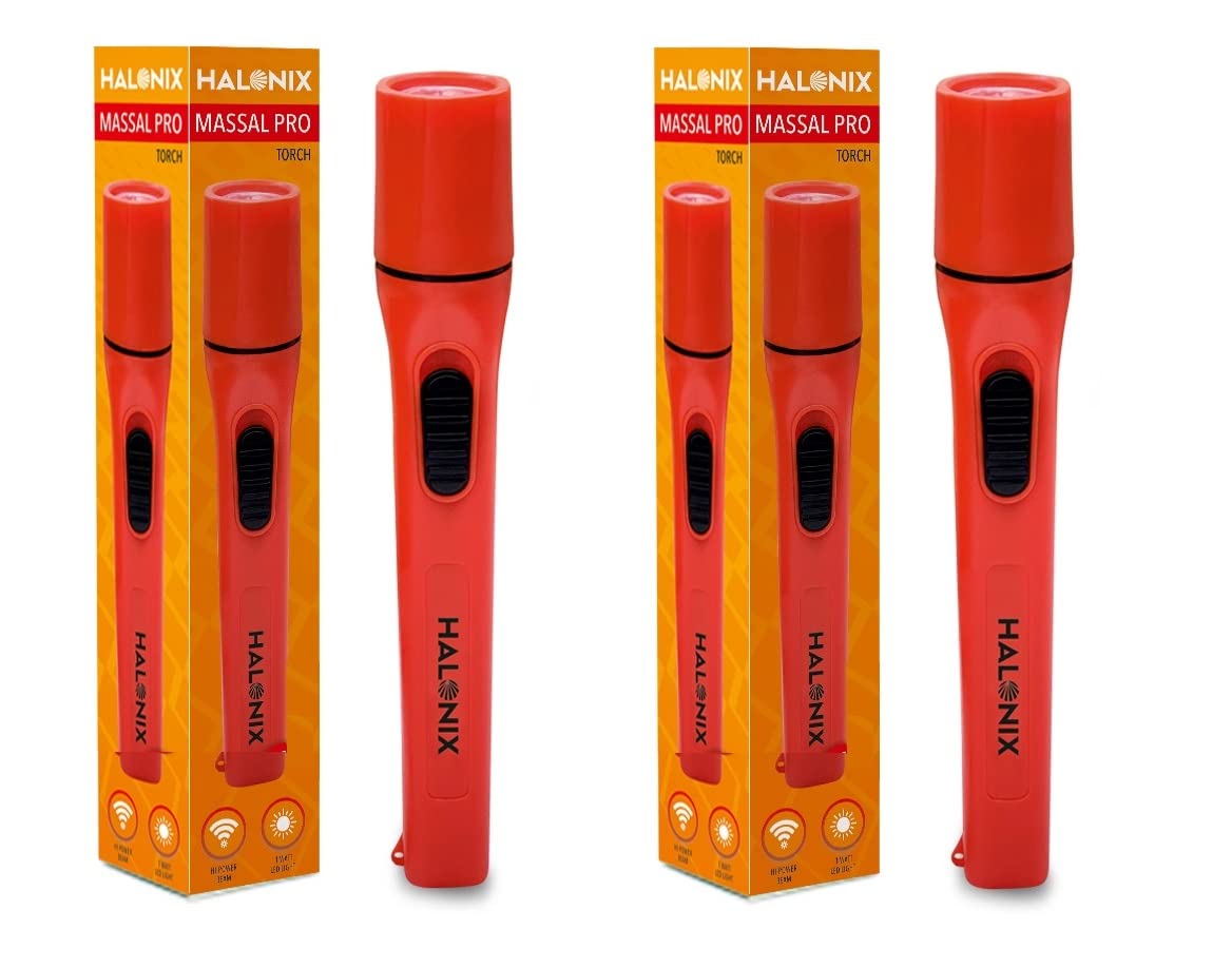 Halonix 1W Massal Pro Strong ABS Body Flashlight Torch Pack of 2 ...