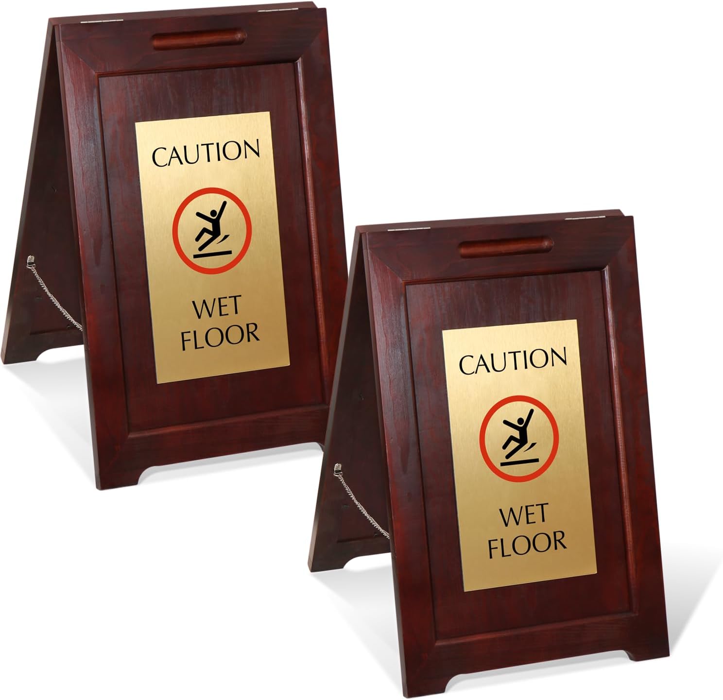SmartSign (2-Pack) Premium "Caution Wet Floor" Wooden A-Frame Standing ...