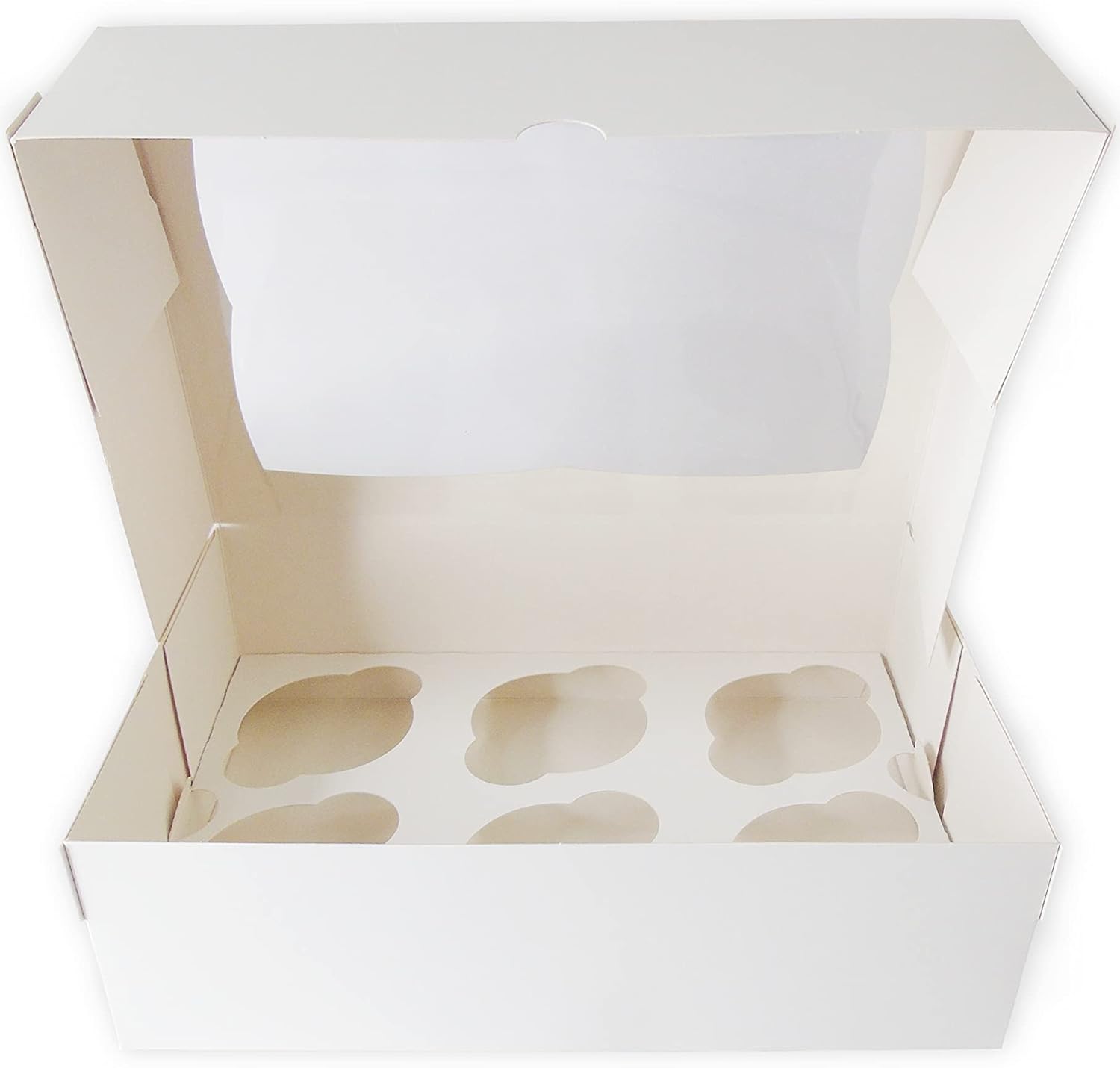 Pack of 25 x 6 Cavity Plain White Cardboard Satin Finish Cupcake Boxes ...