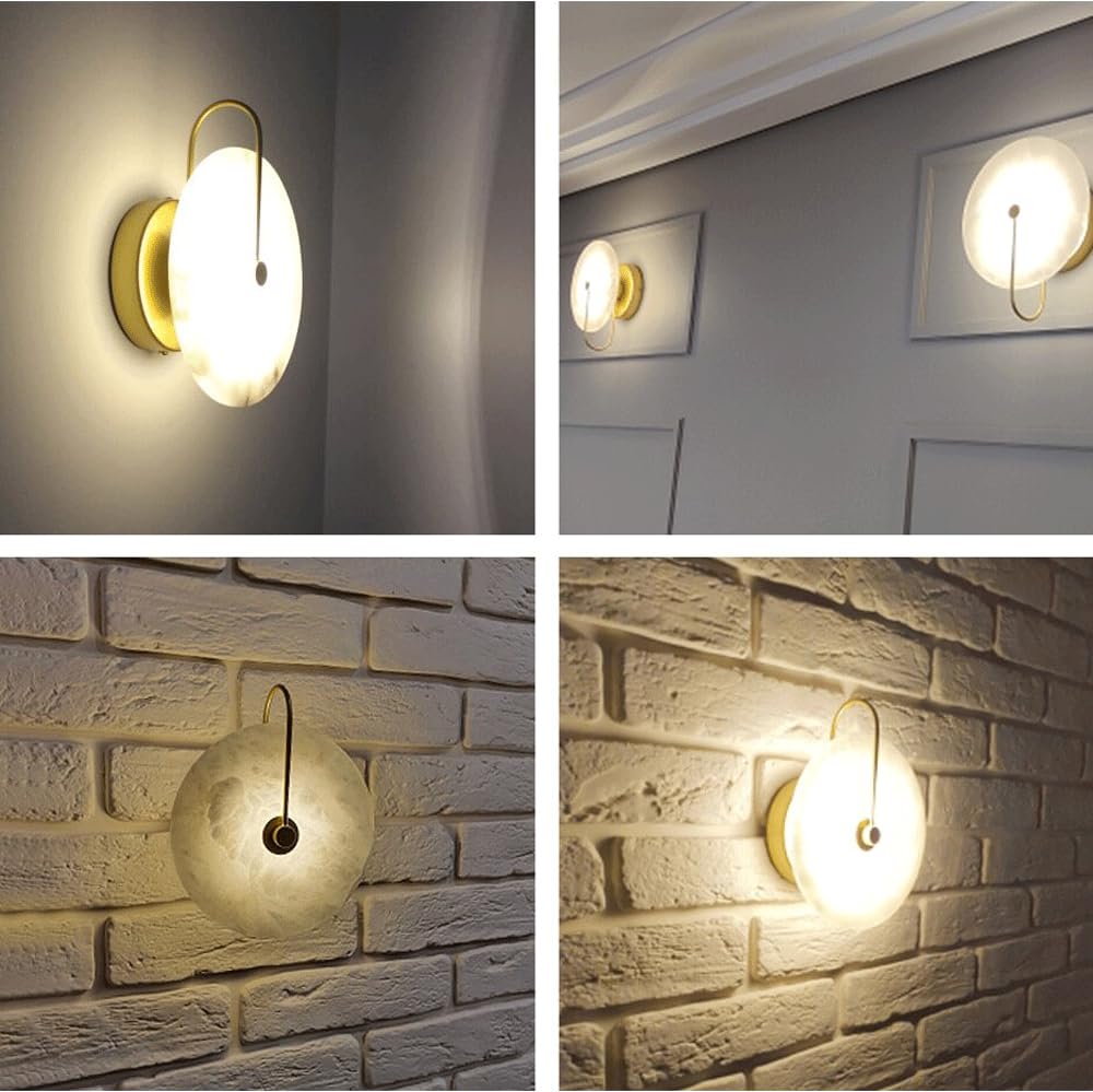 WFZRXFC Nordic Style Stone Wall Lamp Natural Marble Lampshade Wall ...