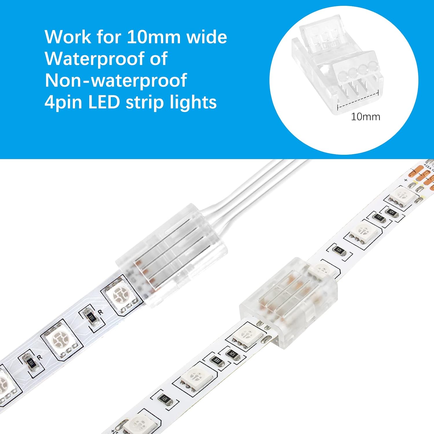 VIPMOON 32.8ft 4 Pin RGB Extension Cable Wire Cord, 10Pcs 4 Pin LED ...