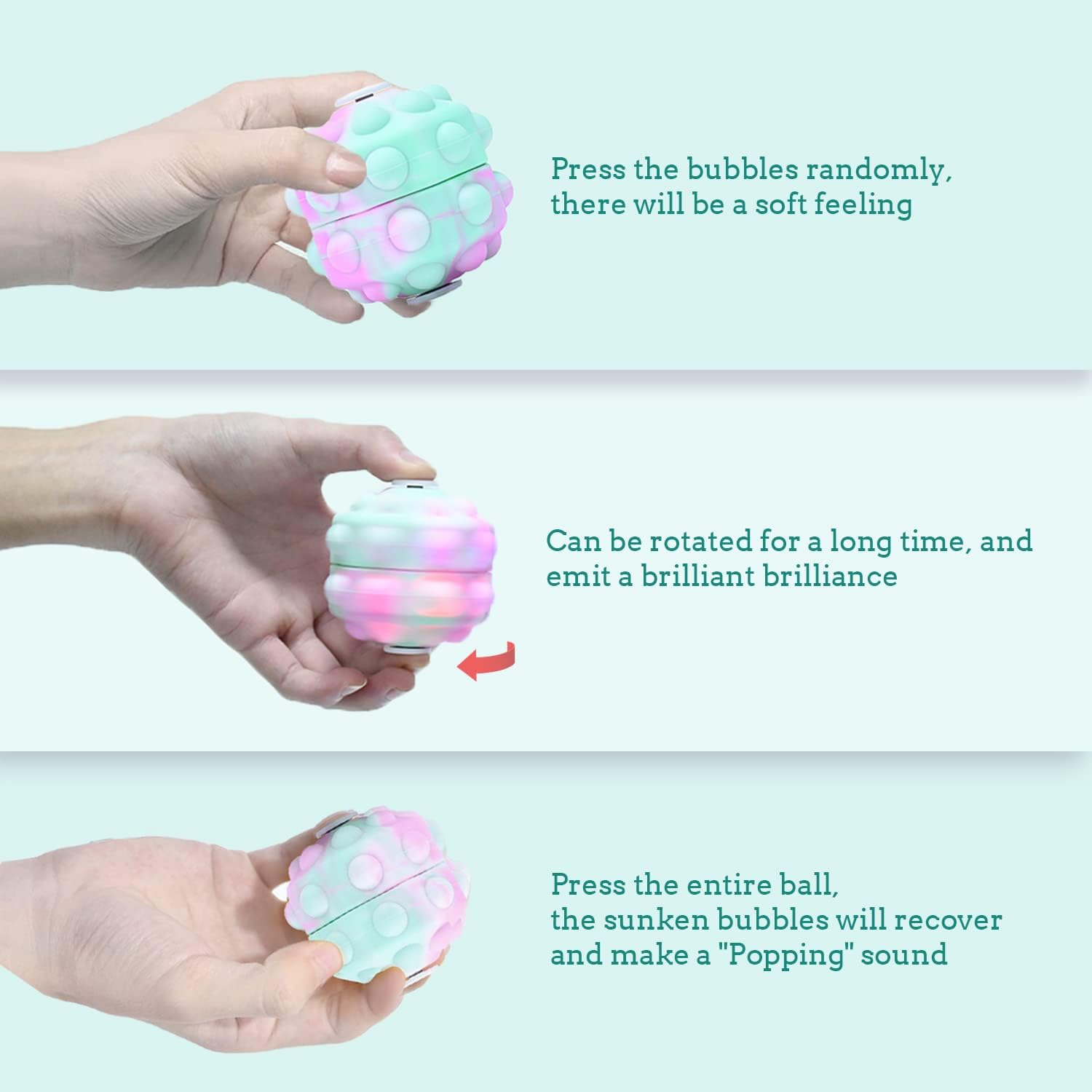 Pop Ball 3D Fidget Ball Spin Stress Balls Pop Toy Silicone Glow ...