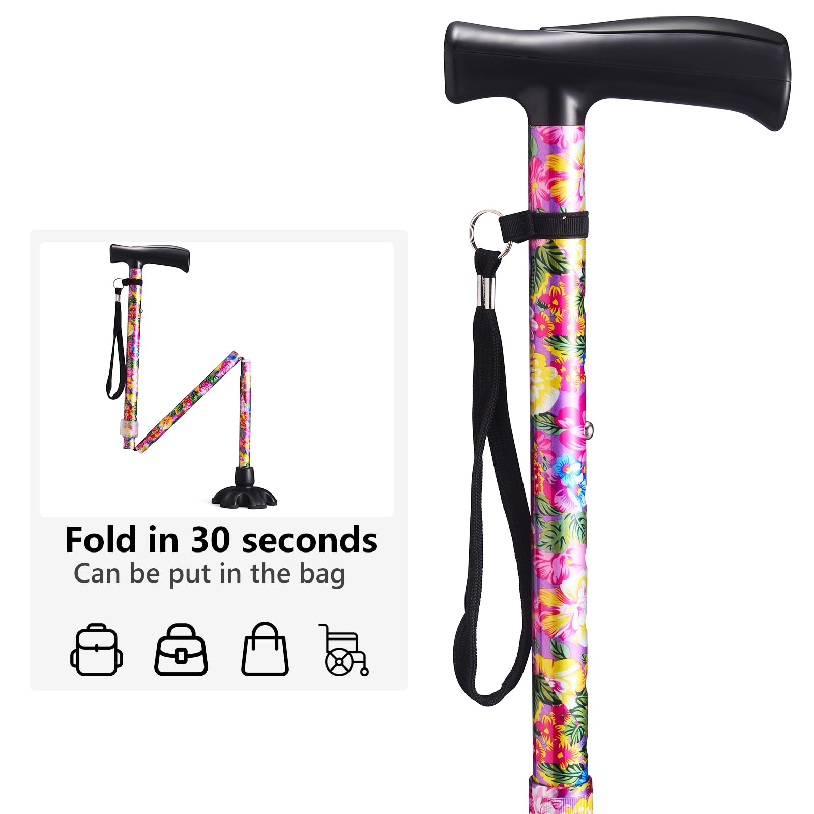 Snapklik.com : Floral Canes For Women Folding Cane For Stability
