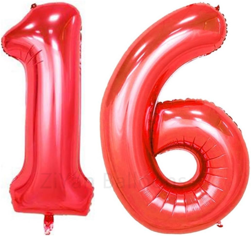 Amazon.com: ZiYan 40inch Red Number 16 Balloon Party Festival ...