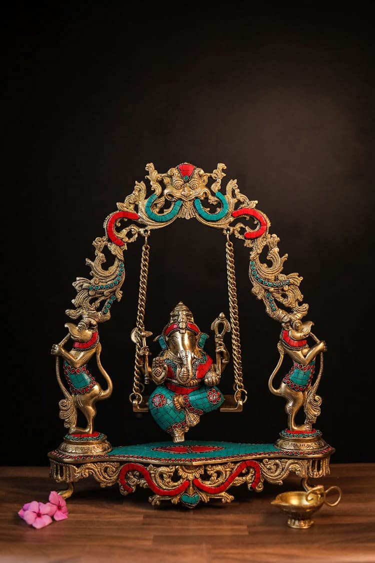 Brass Ganesha Statue On Swing 20 Inch Big Large Ganesh | Desertcart Japan