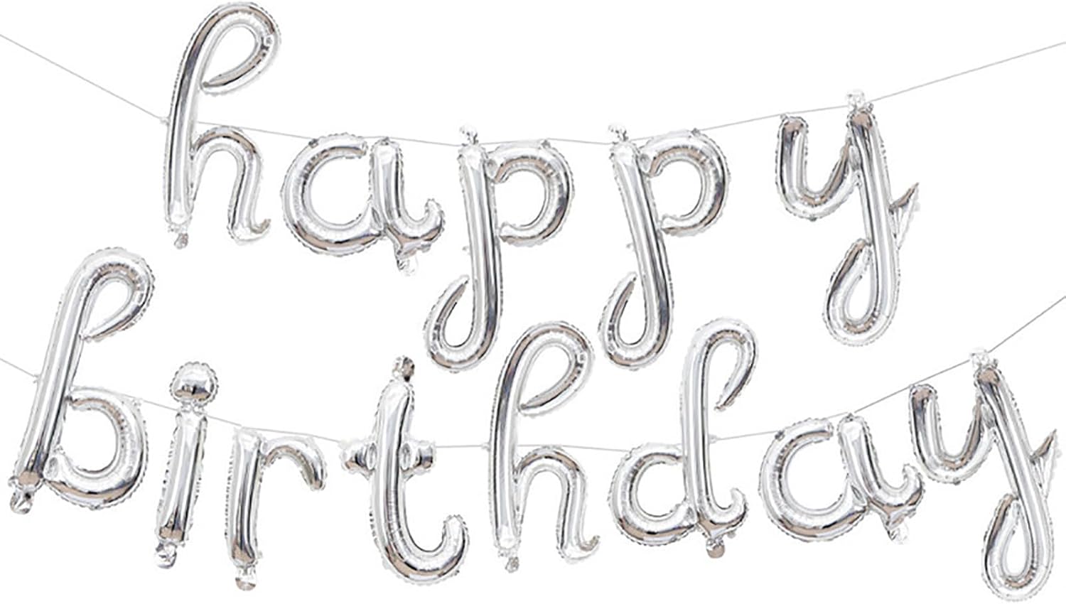 Amazon.com: Silver Happy Birthday Balloon Banner, Script Letter ...
