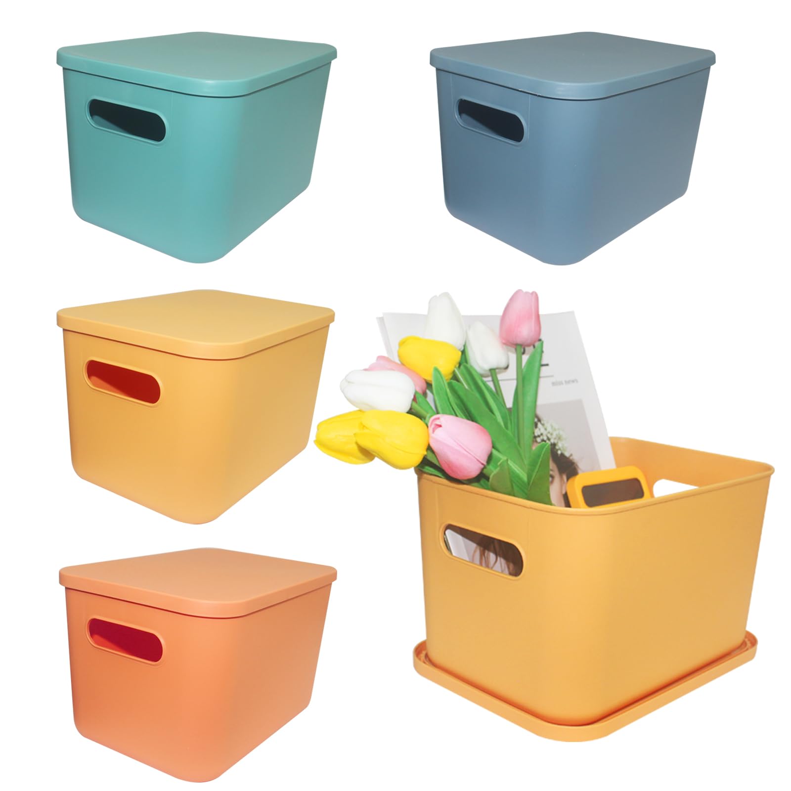 Amazon.com - Chistepper 4 Pieces Colorful Plastic Storage Bins with Lid ...