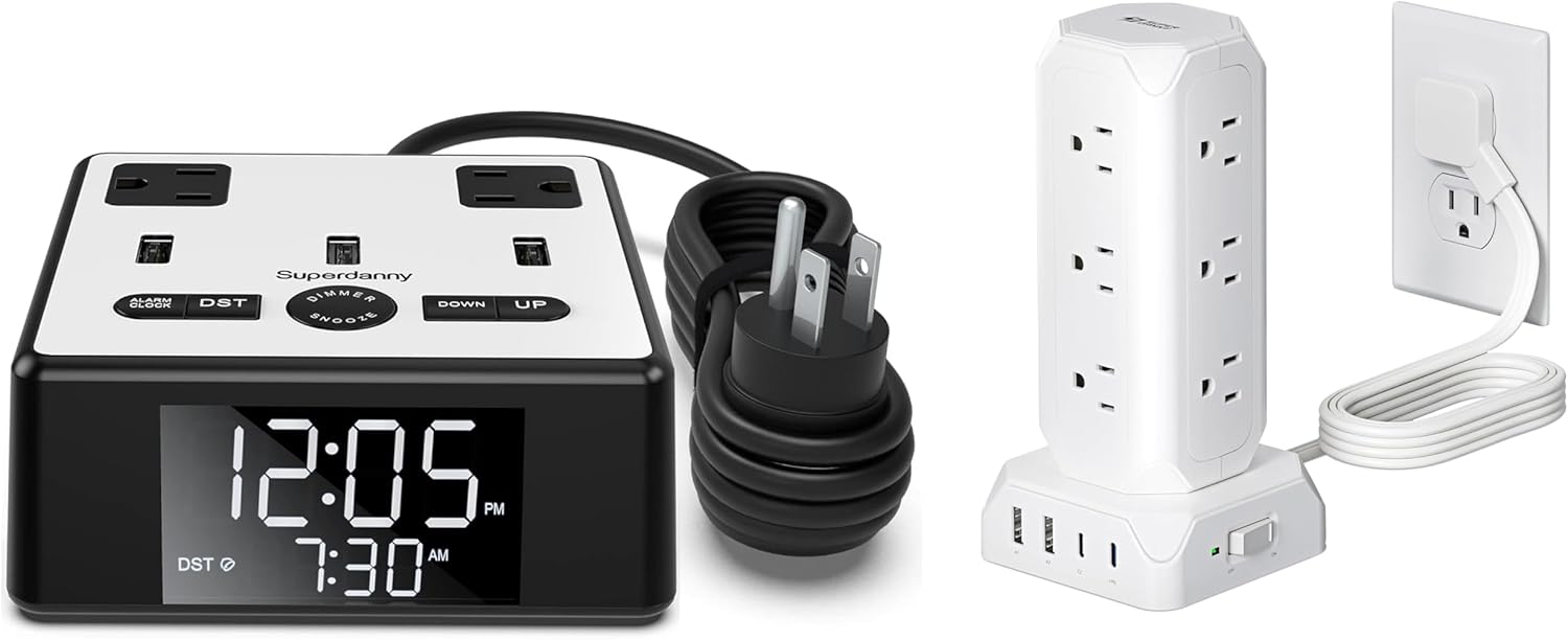 Amazon.com: SUPERDANNY Digital Alarm Clock with 3 USB Charger, Desk ...