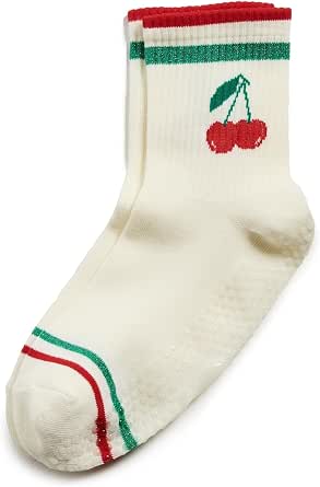 Amazon.com: STEMS Women's Cherry Grip Striped Crew Socks, Ivory, One ...