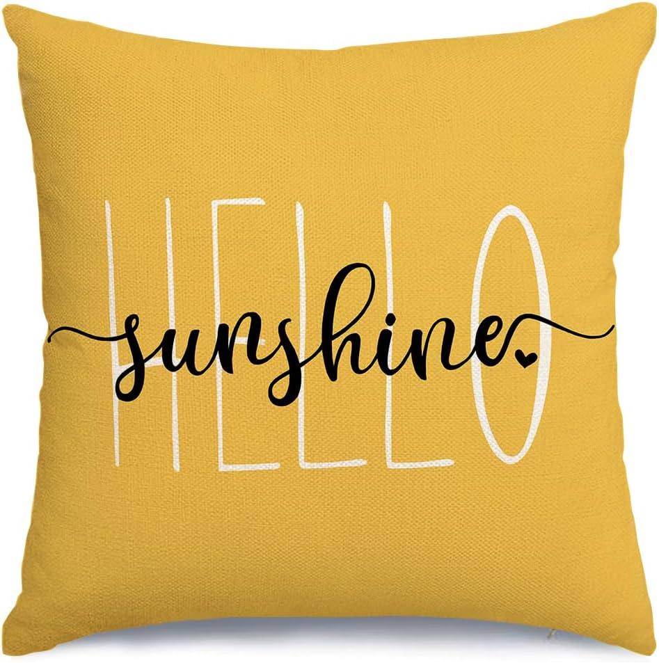 Amazon.com: RABUSOFA Hello Sunshine Pillow Cover Farmhouse Yellow ...