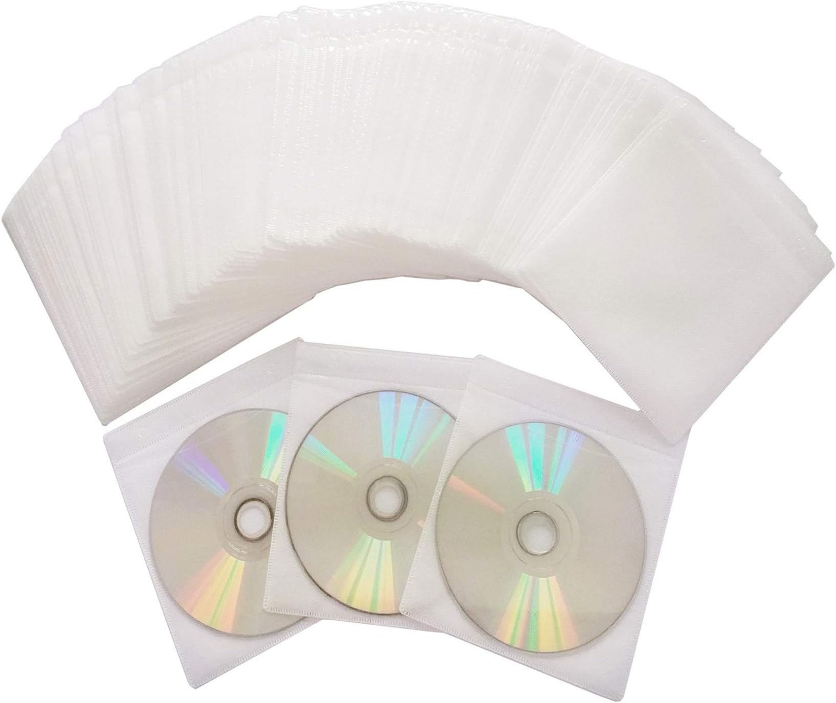 Amazon.com: AcePlus 100-pk White Double-sided Plastic Sleeves for CD ...