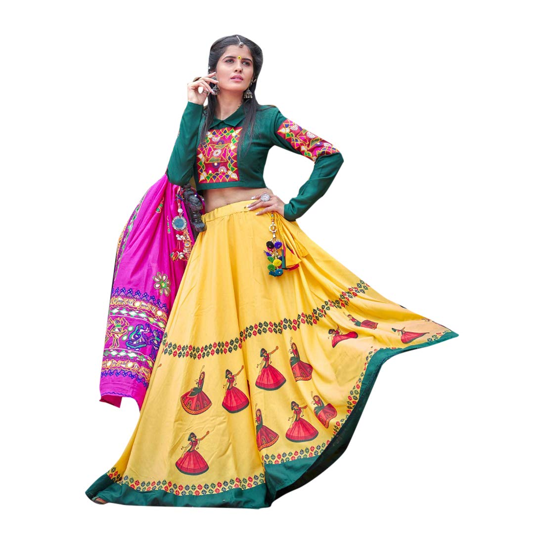 Buy Yellow Bollywood Cotton Lehenga Choli Dupatta with Real Mirror ...