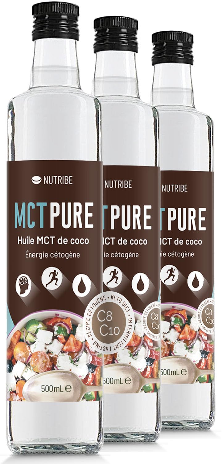 NUTRIBE MCT Öl PURE C8 C10 3x500ml - Höchster Qualität, Mechanischer Destillation, 100% ...