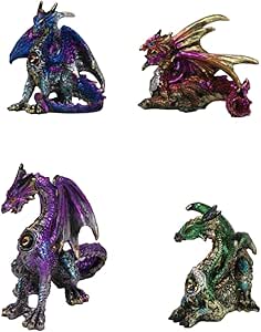 Amazon.com: Ebros Gift Set of 4 Colorful Metallic Elemental Dragons in ...