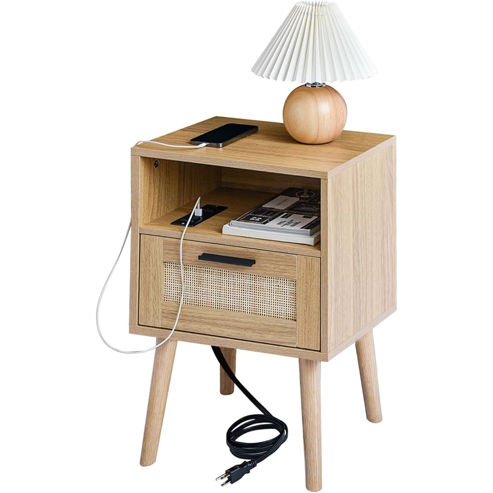 $10/mo - Finance Labcosi Mid Century Modern End Table, Natural Rattan ...