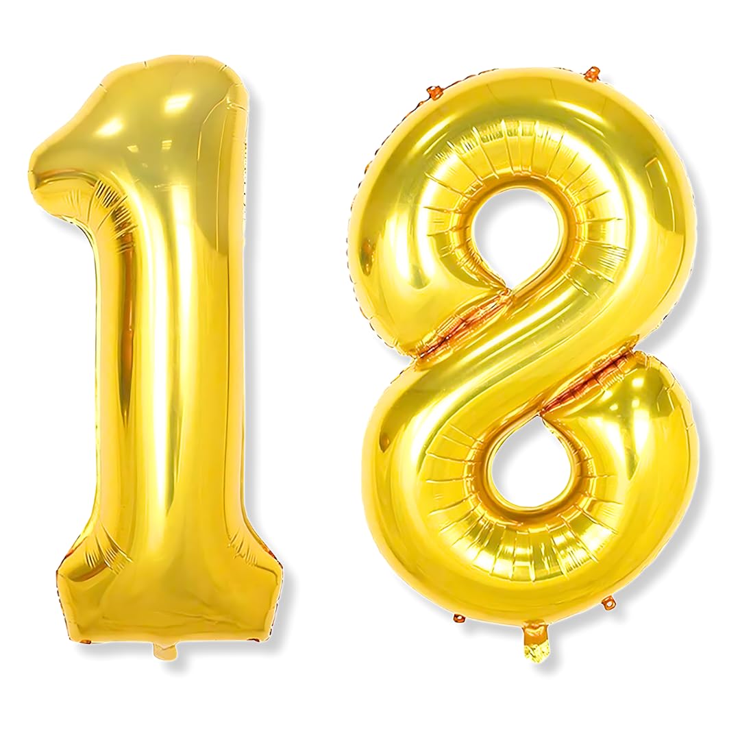 Flyloons 18 number Golden Foil Balloon 16 inch Size Birthday Decoration ...