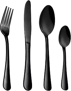 Tieplis 16-Piece Black Cutlery Set for 4 People, Stainless Steel ...