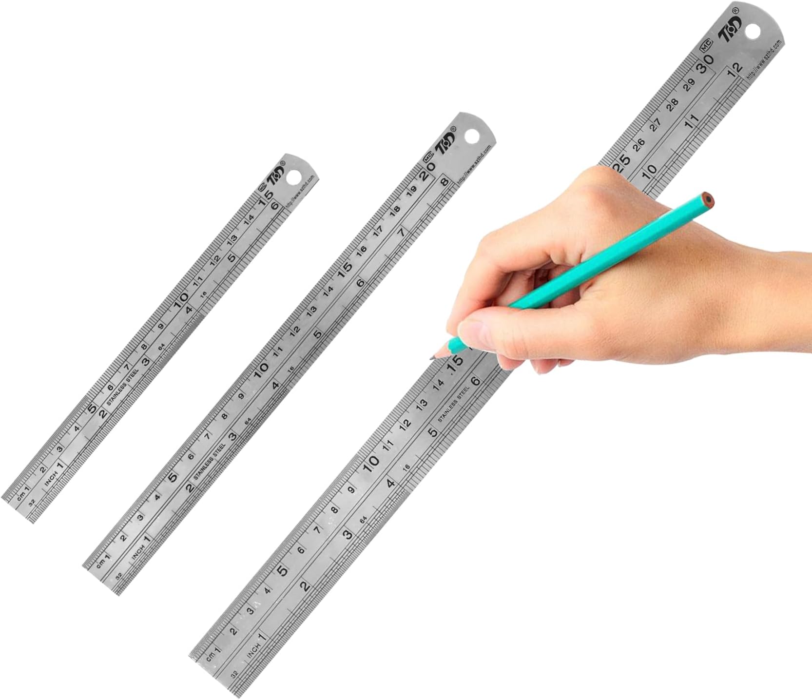 3 Pieces Stainless Steel Ruler, Viaky Metal Rulers 12 Inch(30cm) + 8 ...