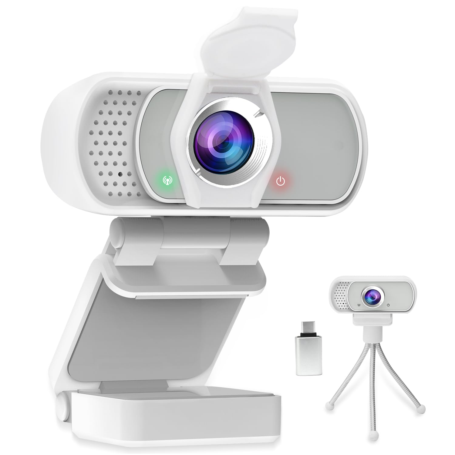 1080P HD Webcam with Microphone and USB C Adapter , USB Desktop Laptop ...