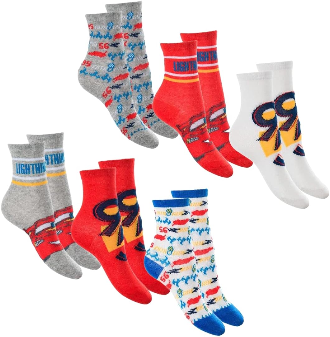 Disney Pixar Cars Socks, Lightning McQueen Design, Pack of 6 Socks for ...