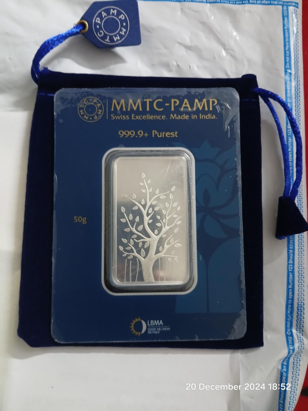 Buy MMTC-PAMP 999.9+ Purity Banyan Tree 50 gm Silver Bar at Amazon.in