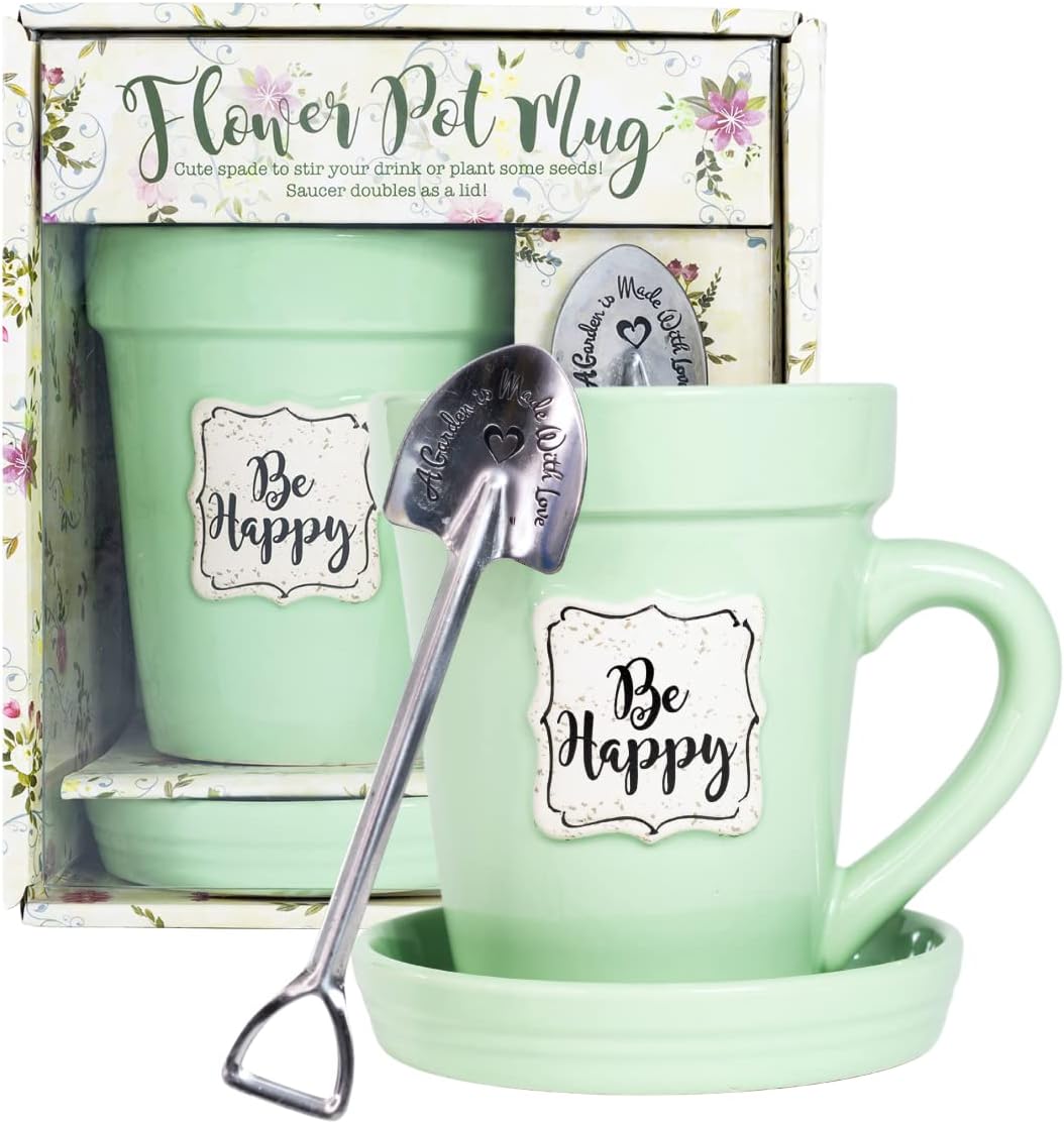 Amazon.com | Culver 14-ounce Flower Pot Ceramic Mug, Set of 2 (Terra ...