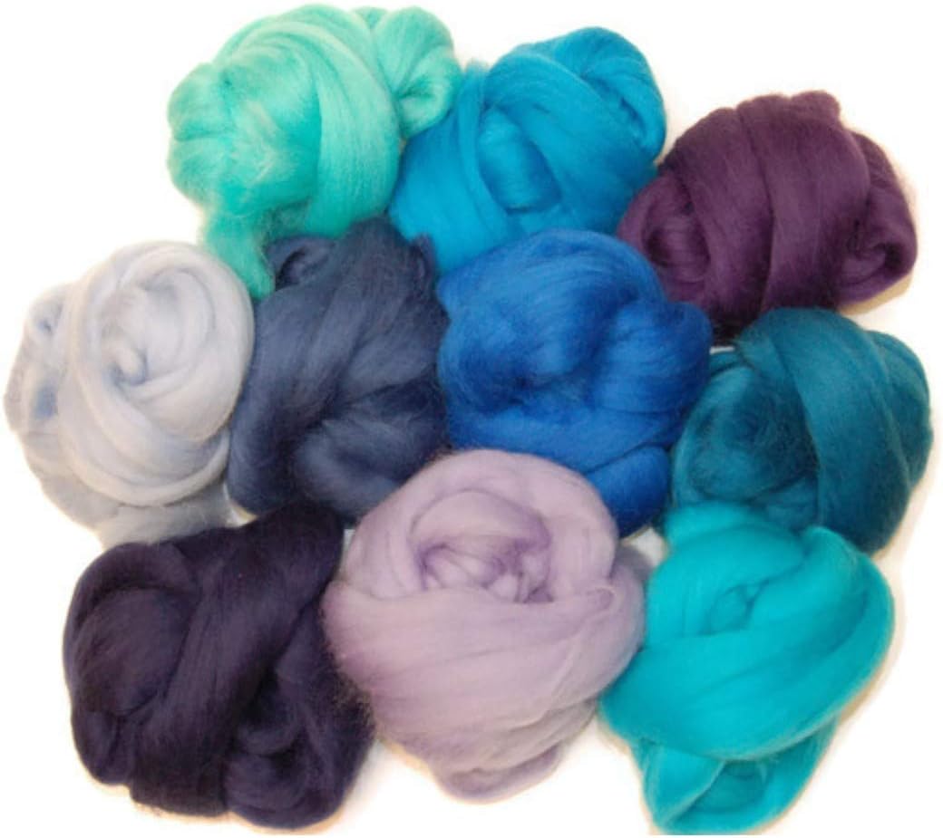 Blue hues Merino Wool roving/Tops A Mix of 10 Aqua Blue Colours. Great ...