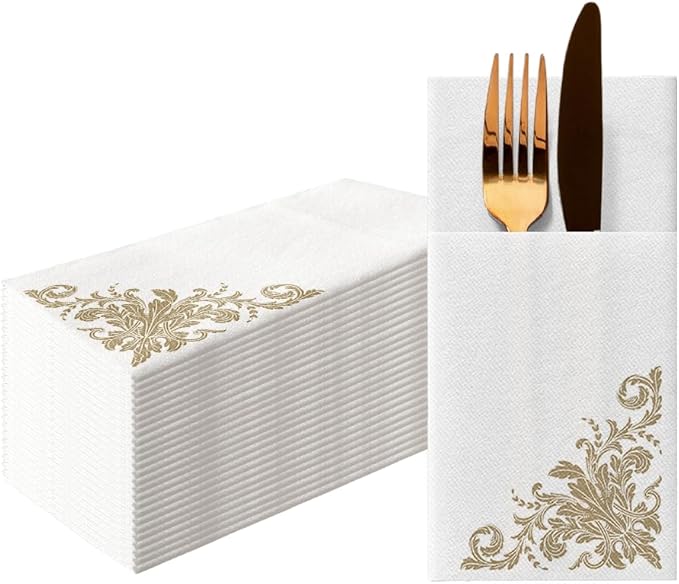 Amazon.com: PAW - Linen Feel Napkins with Built-in Flatware Pocket ...