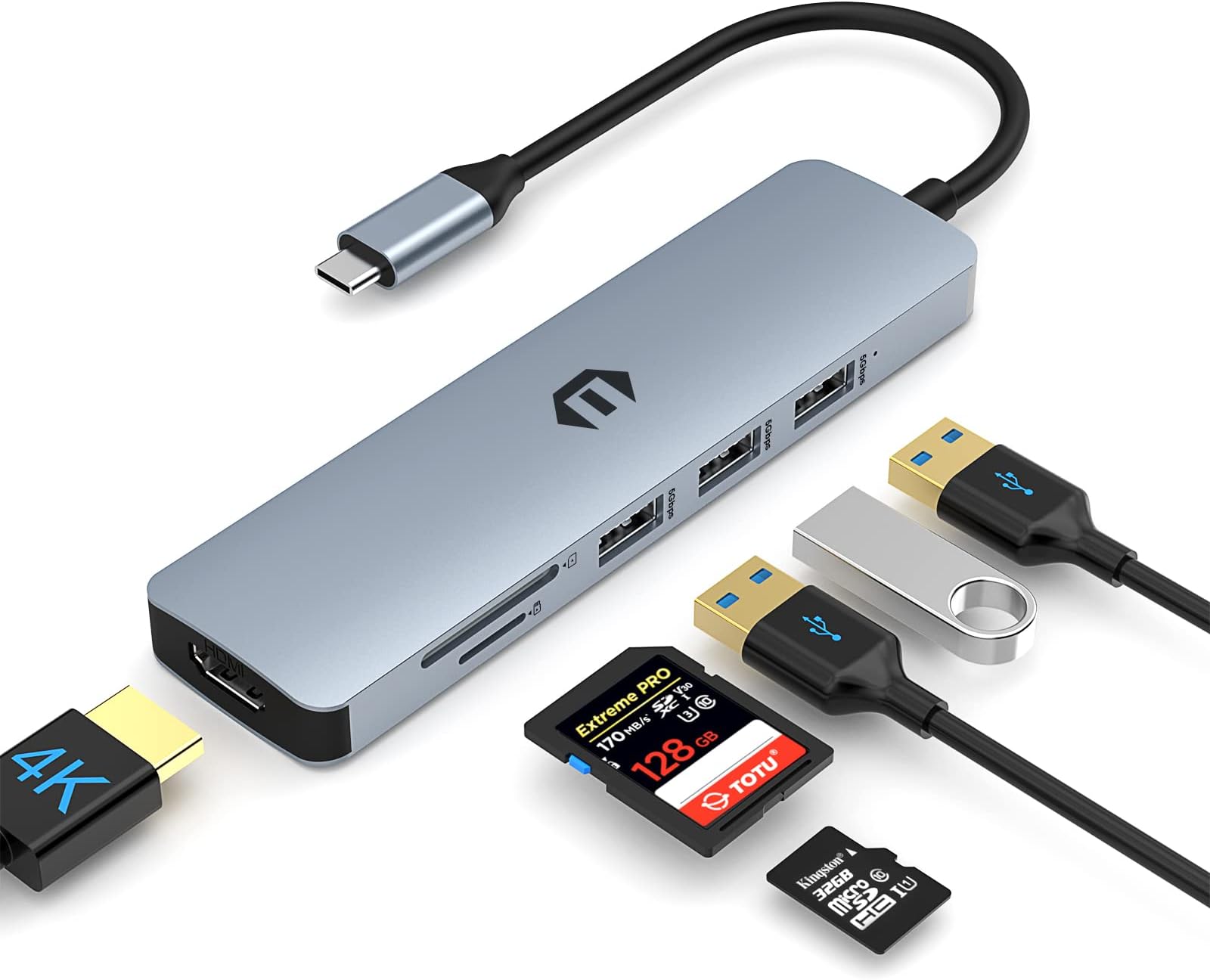 Amazon.com: USB C Hub, TOTU USB C Adapter, 6 in 1 HDMI Multiport ...