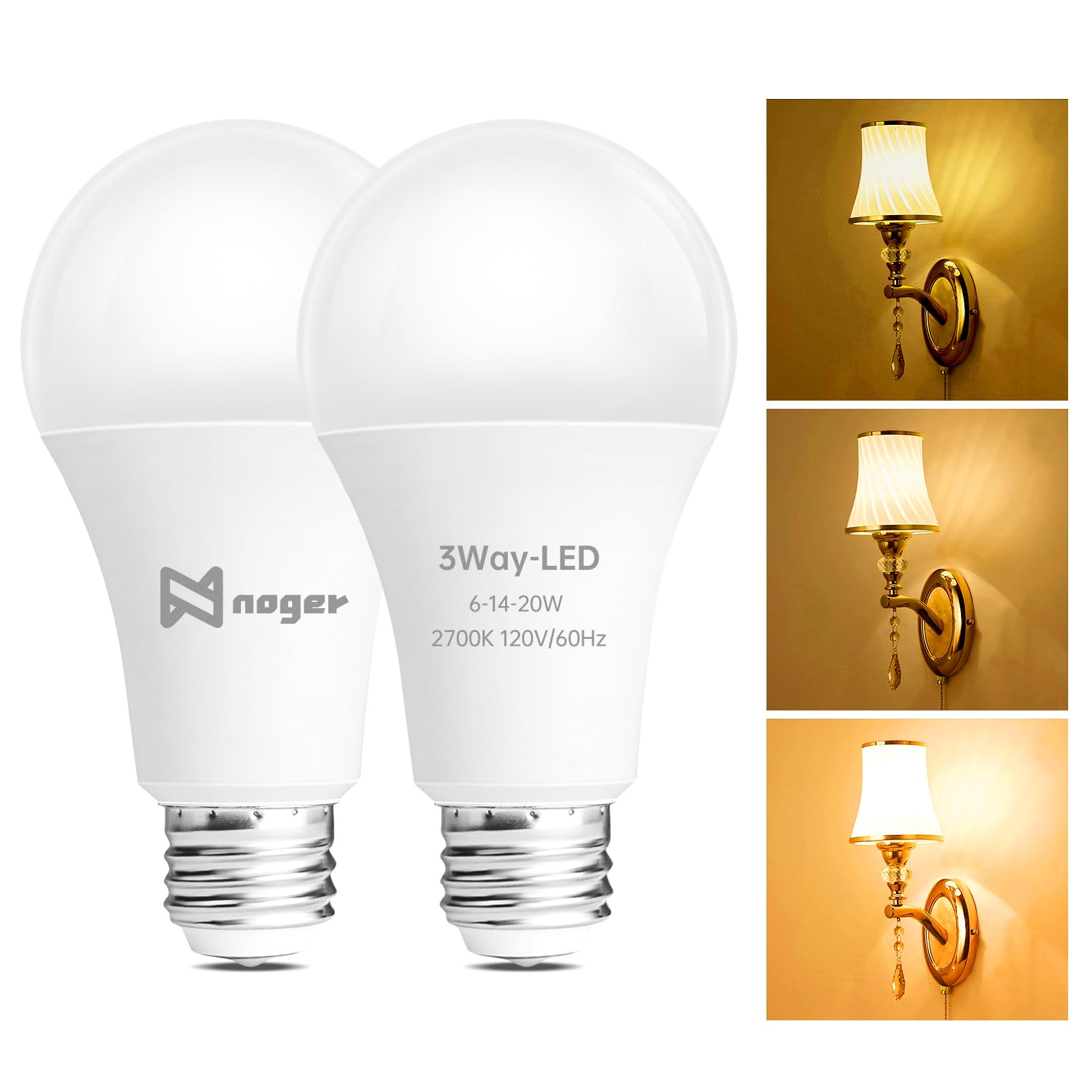 Noger 3-Way Led Light Bulbs A21, 50 100 150W Equivalent, 2700K Soft ...