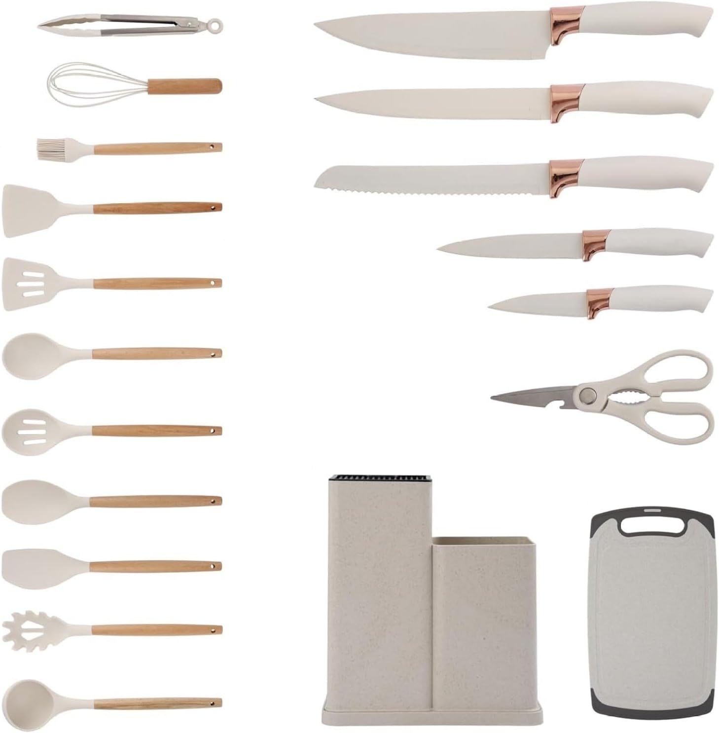 Amazon.com: 19PCS Kitchen Utensil Set with Knife Block - Stainless ...