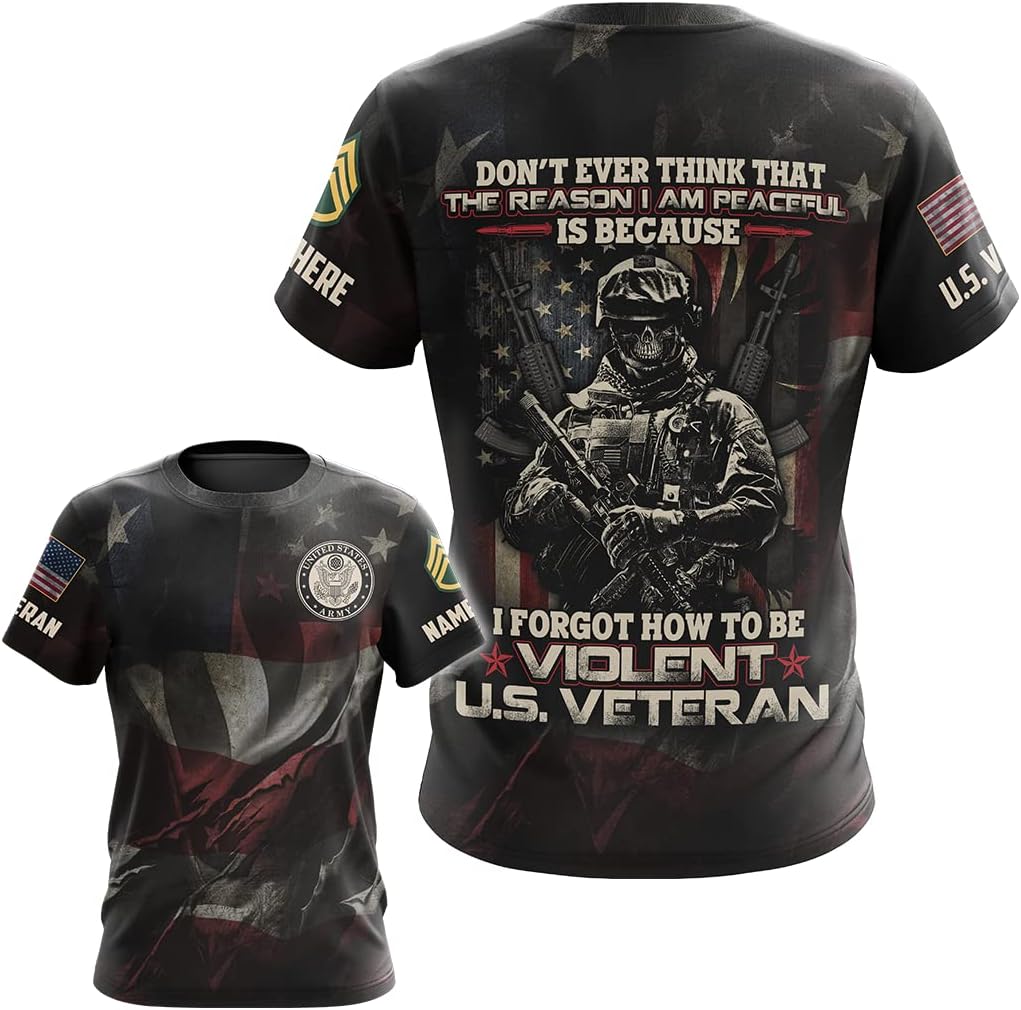 Amazon.com: Personalized Military Veteran Shirt Reason I Am Peaceful ...