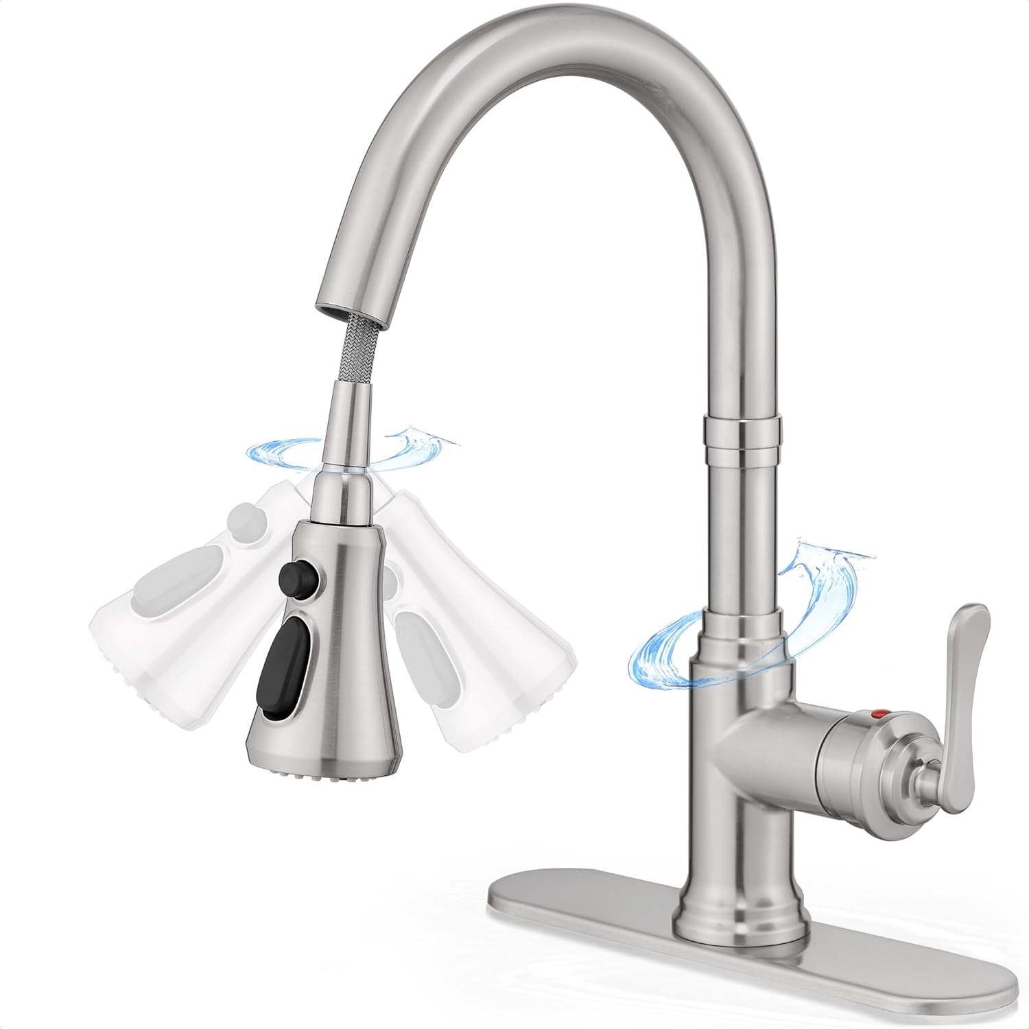 HOIGY Brushed Nickel Bar Sink Faucet Single Hole or 3 Hole, 3 Modes ...