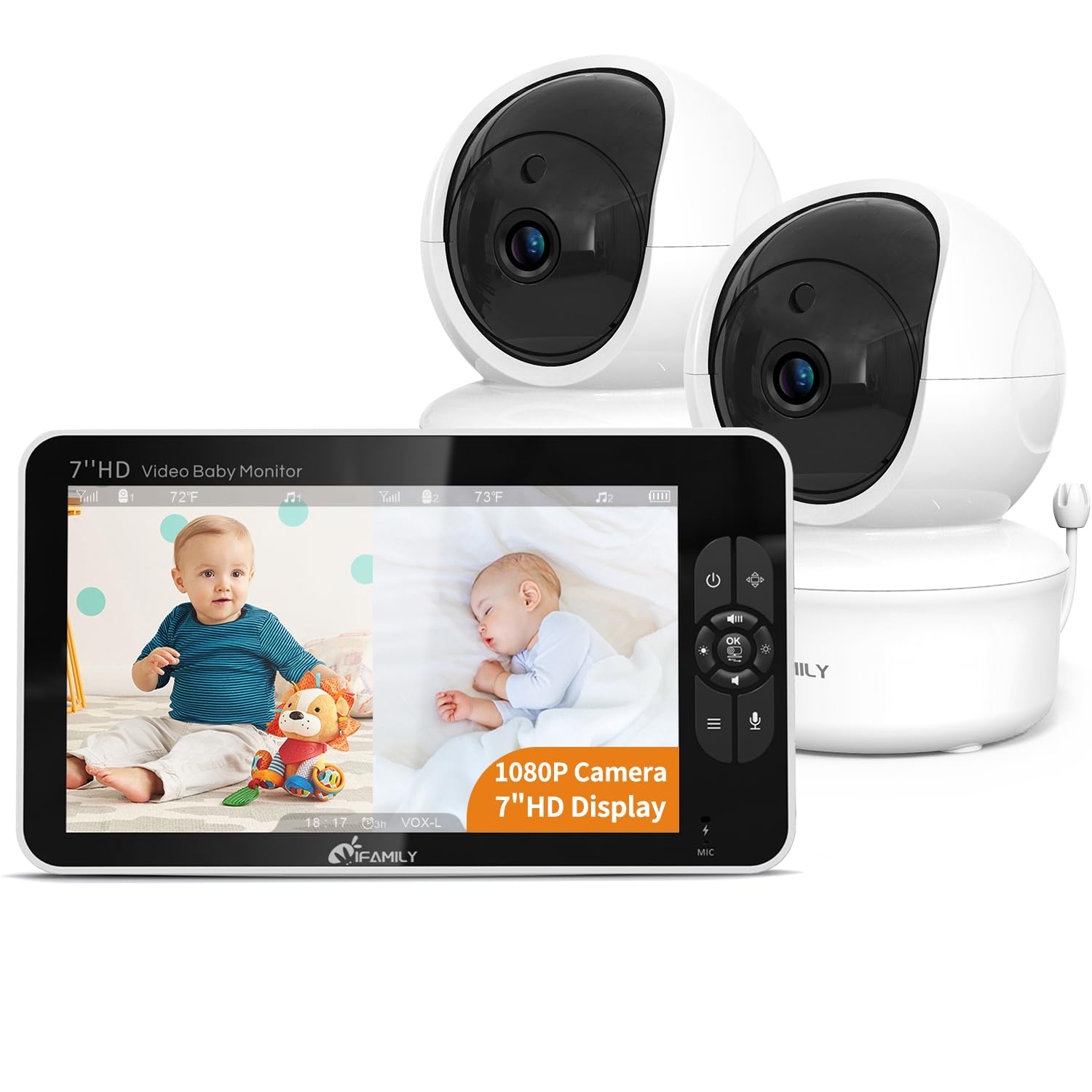 Amazon.com: 7" Large Split Baby Monitor with 2 HD Cameras and Audio ...