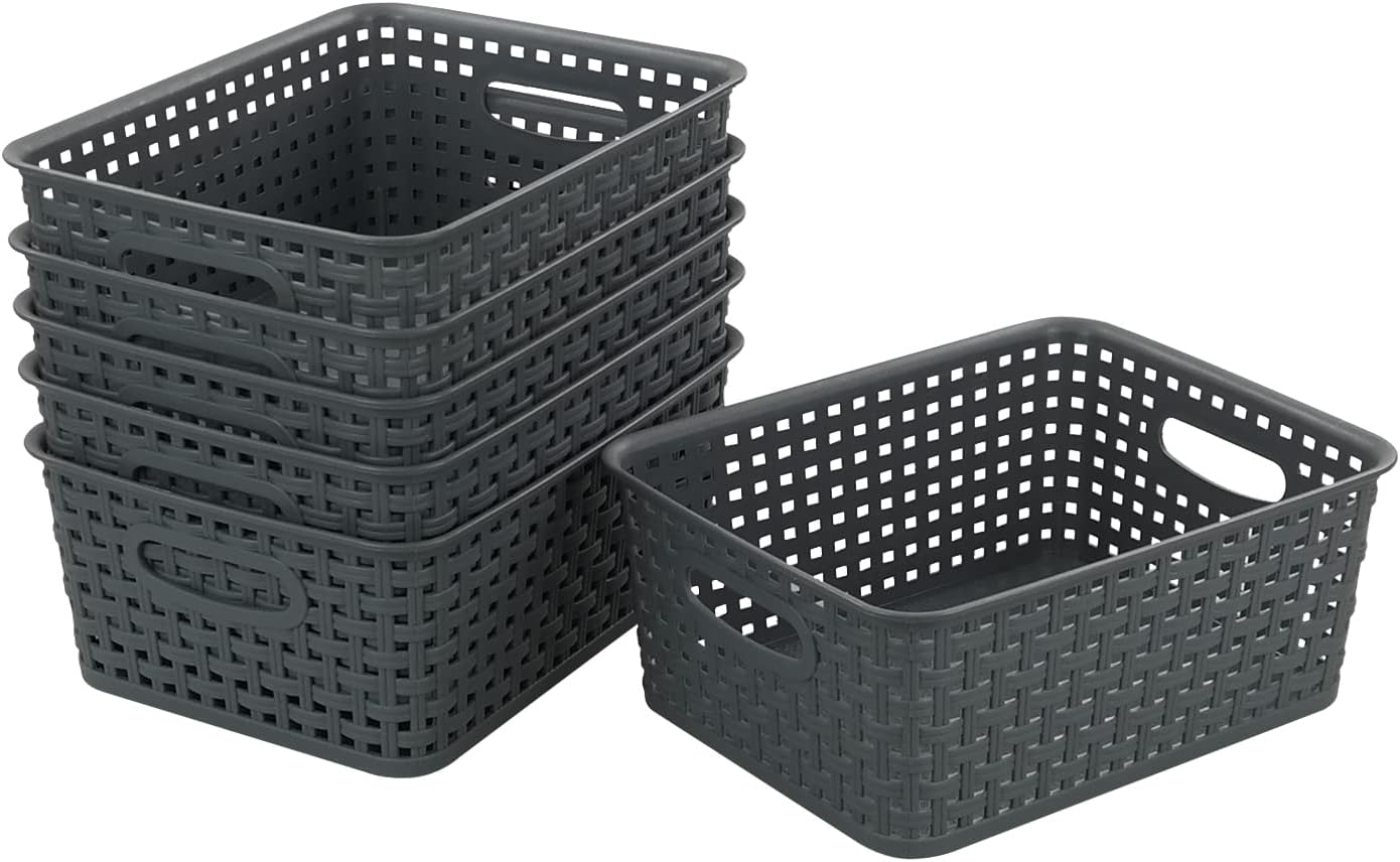 Amazon.com: Waikhomes Set of 6 Plastic Weave Storage Basket, Small ...