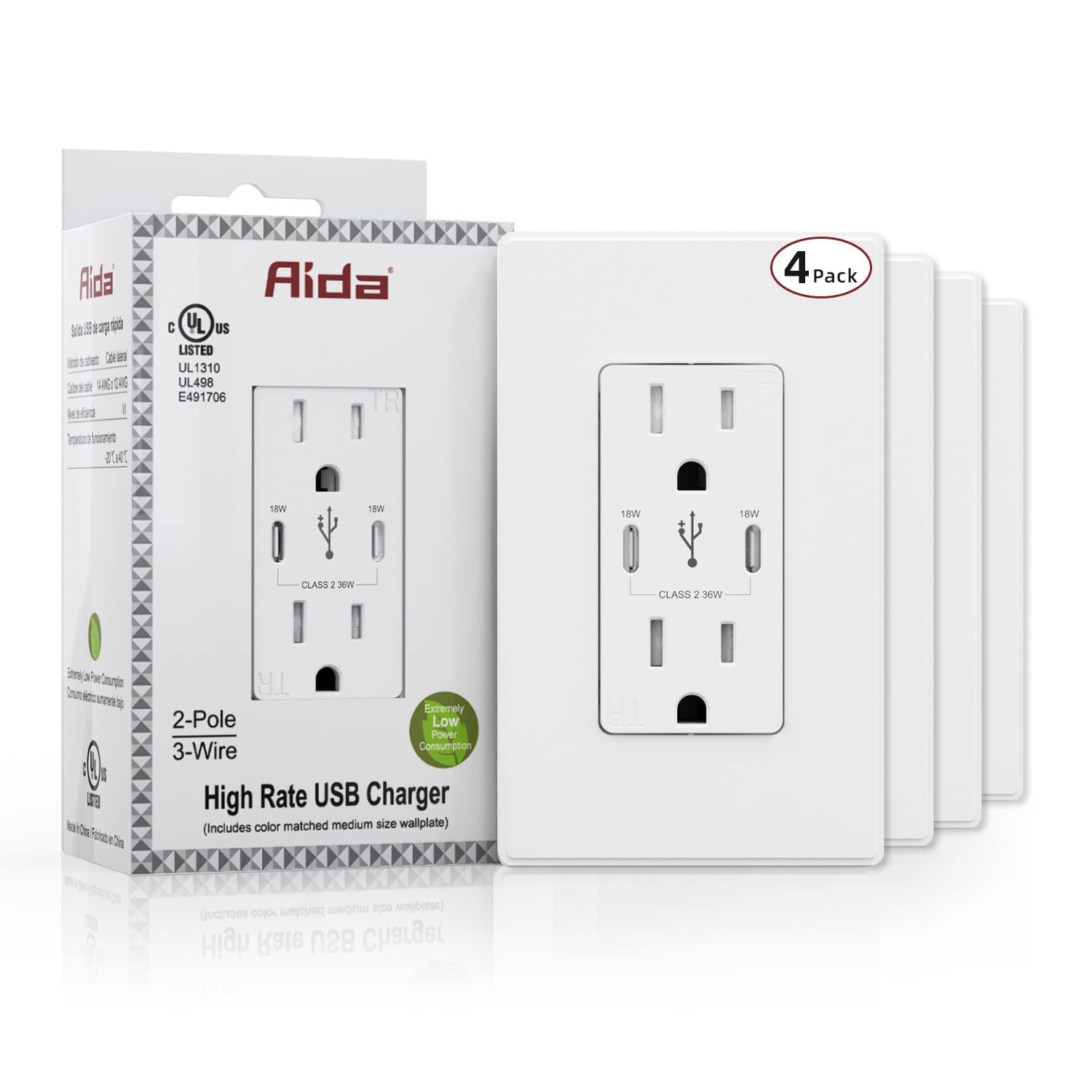 Snapklik.com : AIDA 36W Quick Charge Type C USB Outlets