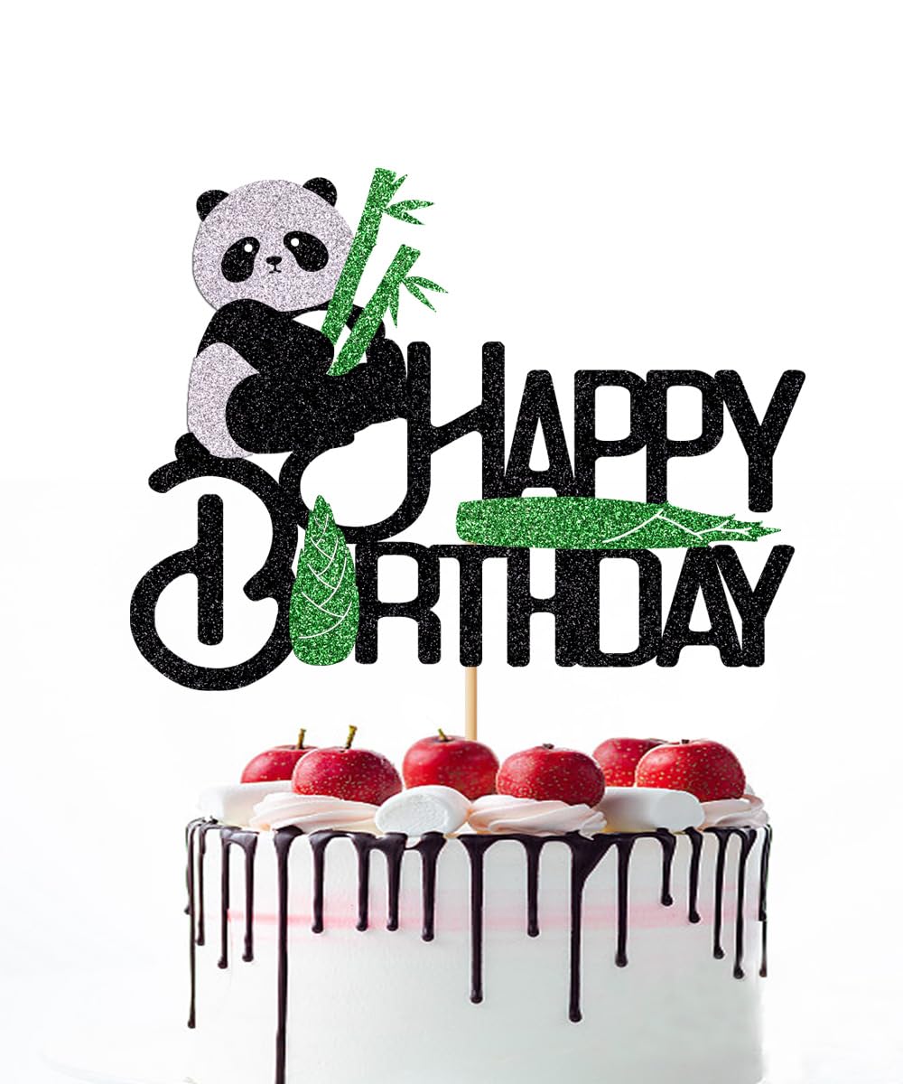 Snapklik.com : Glitter Panda Happy Birthday Cake Topper, Panda Cake ...