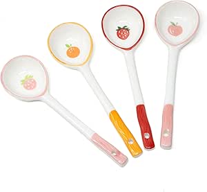 Amazon.com: Honbay 4PCS Long Handle Ceramic Soup Spoons Cute Fruit ...