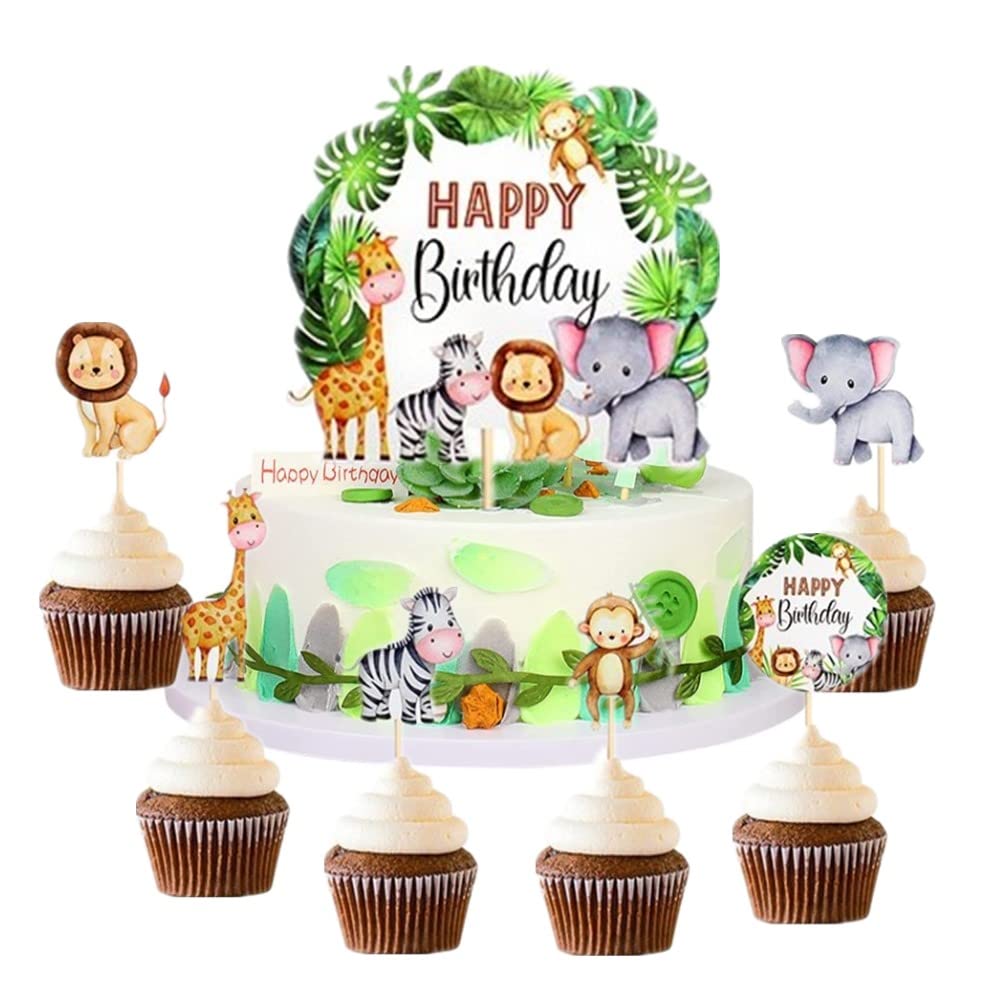 Buy i-QiQi Jungle Animal Birthday Cake Toppers Decorations, Zoo Animal ...