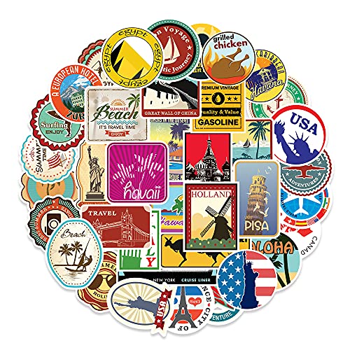 Ausikou Travel Maps Stickers Pack for Laptop Skateboard, Graffiti Vinyl ...