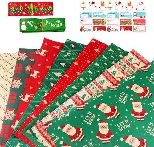 8 Sheets Christmas Wrapping Paper Set, Party Gift Box Wrapping Paper ...