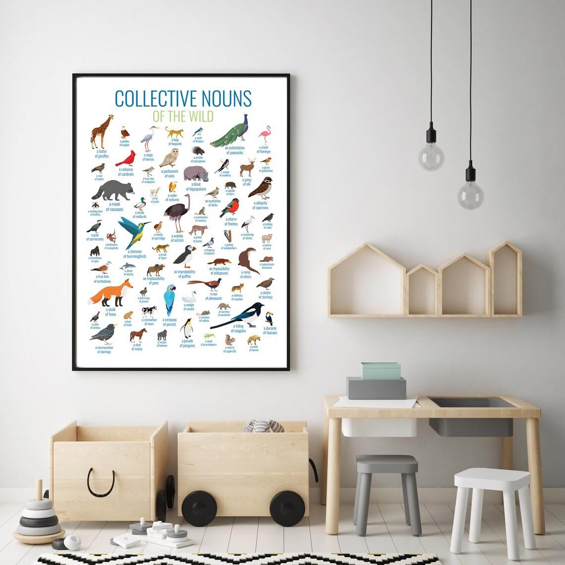 Amazon.com: Animal Collective Nouns Of The World, Kid Poster Animals ...