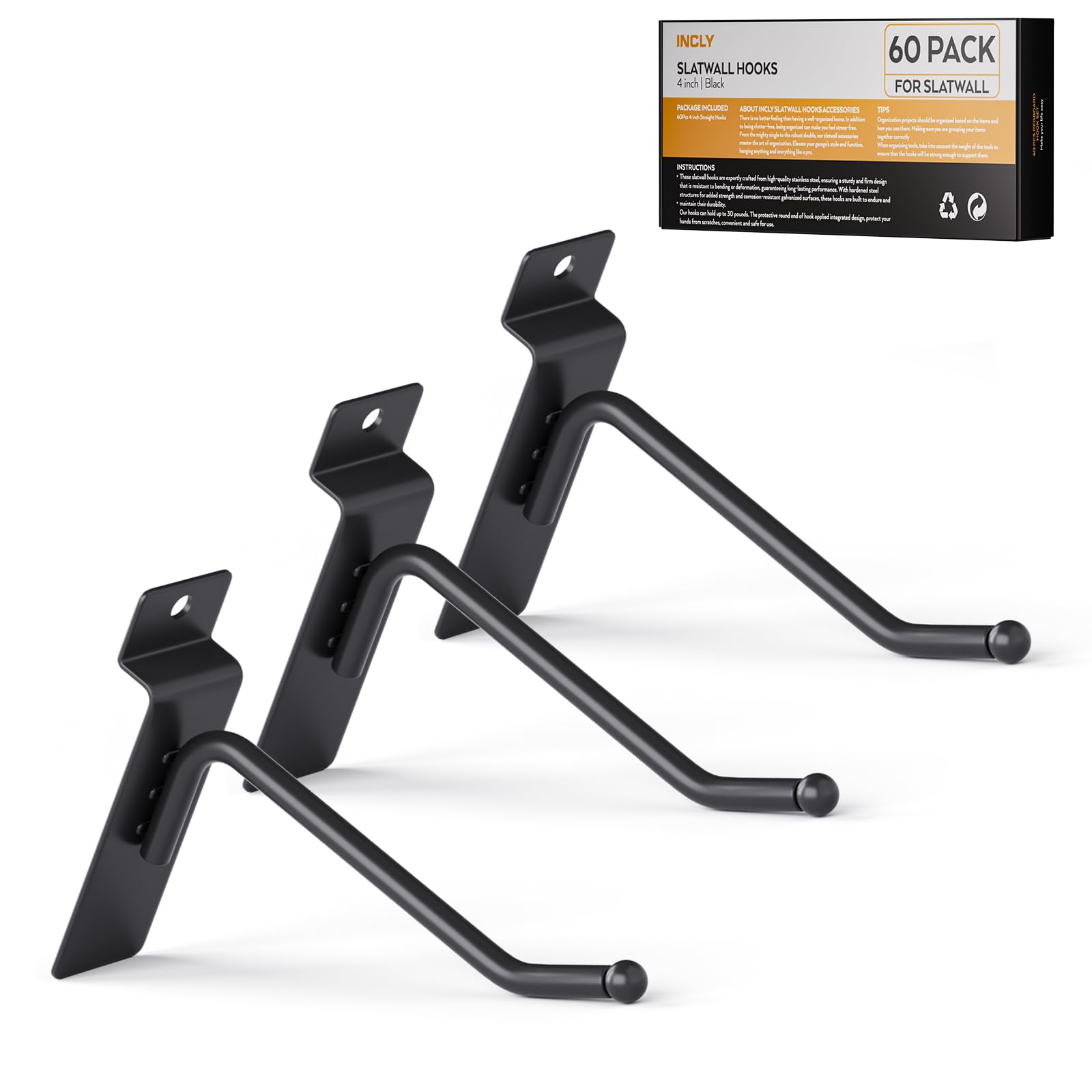 Amazon.com: INCLY 60 Pack 4 Inch Slatwall Hooks, Heavy Duty Black Slat ...