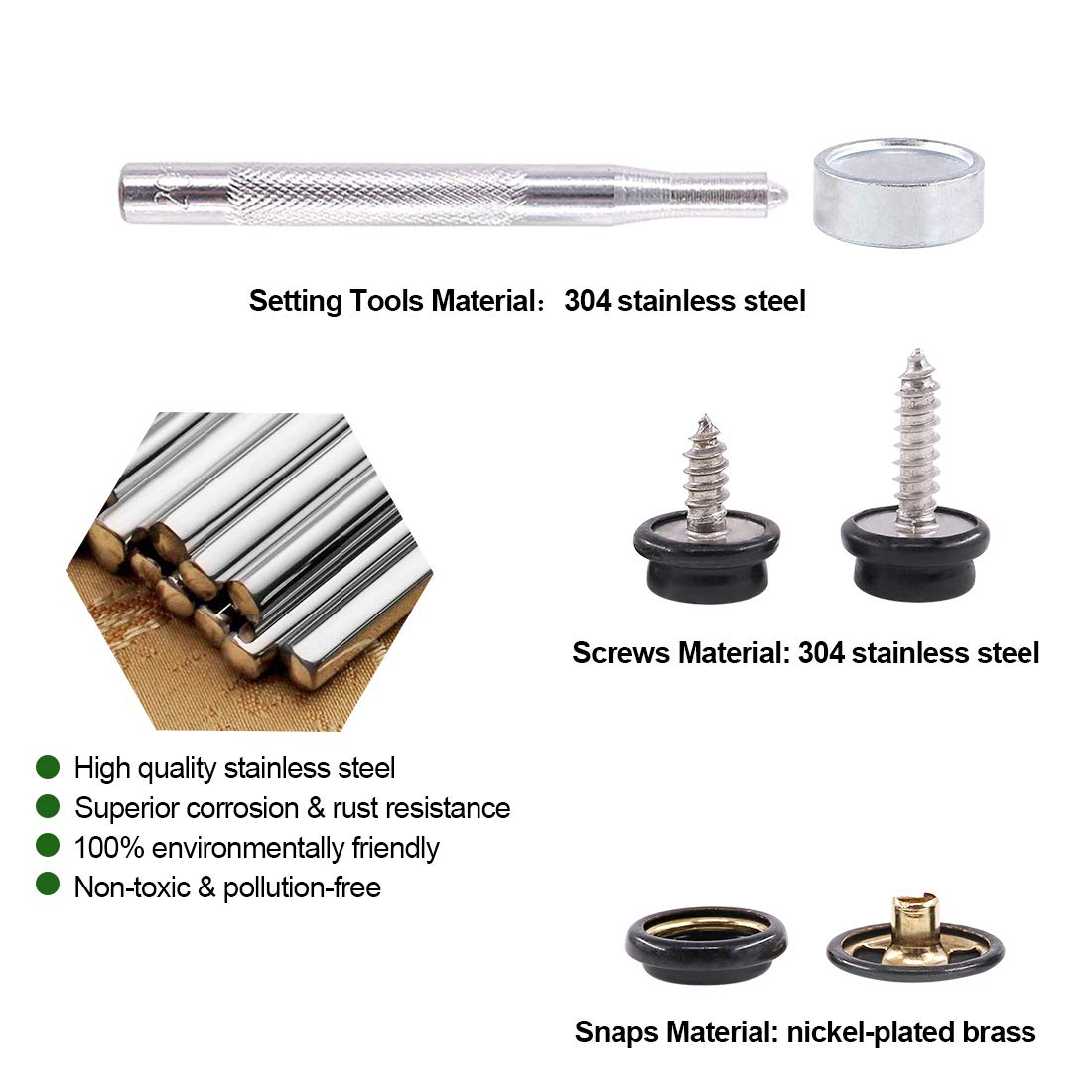 Quilting Supplies Leather Snap Fastener Kit Tool 200 Pieces (50 Sets) 5 ...