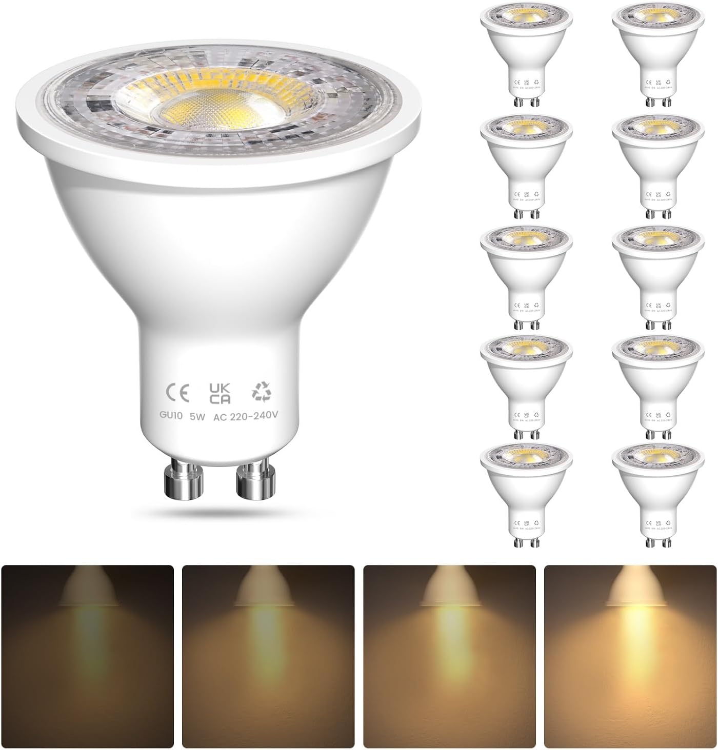 GU10 LED Bulb Warm White Dimmable, LED Spot Light Bulbs, 5W 400LM, 50W ...