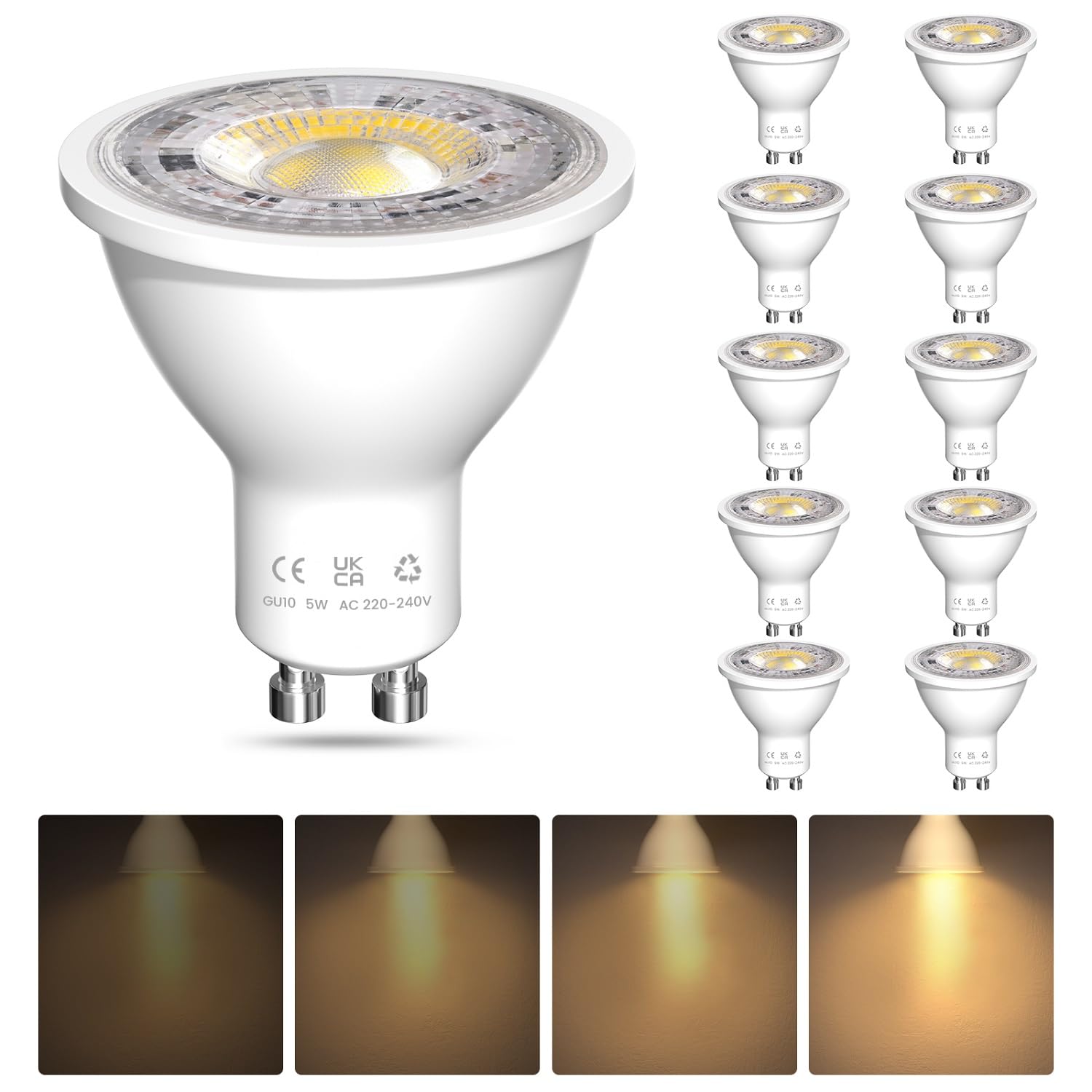 GU10 LED Bulb Warm White Dimmable, LED Spot Light Bulbs, 5W 400LM, 50W ...